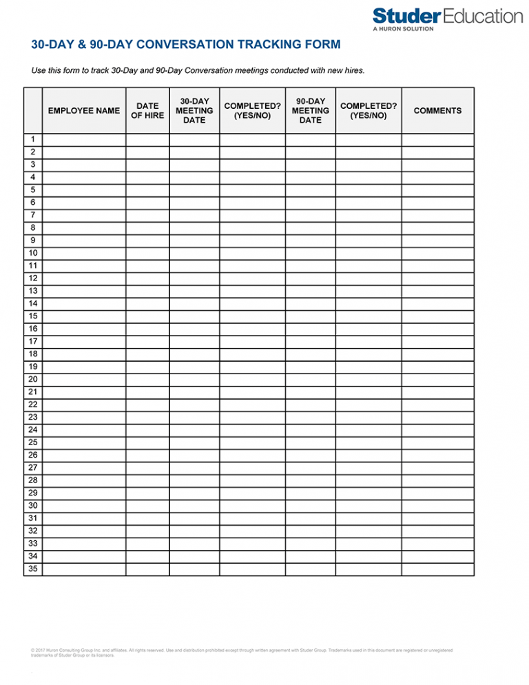 30-Day and 90-Day Conversations Tracking Form – 9P Online